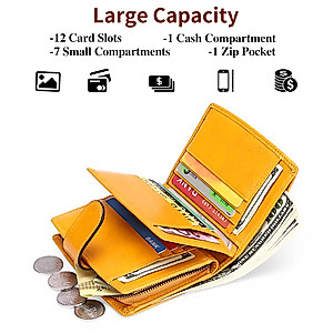 GOIACII Women's Wallet RFID Leather Wallets Small Bifold Zipper Pocket Card Case Purse