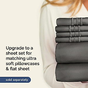 Extra Deep Full Fitted Sheet - Hotel Luxury Single Fitted Sheet Only - Easily Fits 18 inch to 24 inch Mattress - Ultra Soft, Wrinkle & Fade Free w/Extra Deep Pockets - Breathable & Comfy - Charcoal