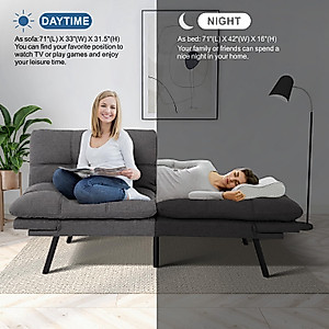 MUUEGM 71" Sofa Bed with Memory Foam,Futon Sofa Bed with Adjust Backrest and Armrest, Couches for Living Room,Studios, Apartments, Dormitories, Offices and Game Rooms. Grey Sofa