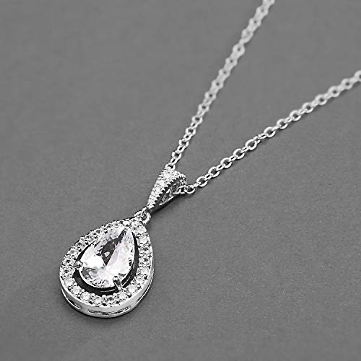 Mariell Cubic Zirconia Crystal Bridal Necklace, Teardrop Pendant, Prom Wedding Jewelry Gift for Women