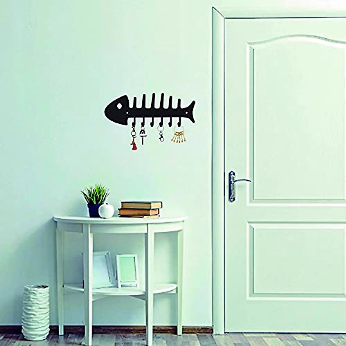 CREATCABIN Fishbone Key Holder Hanger Towel Rack Organizer with 6 Hooks Wall Mounted Decorative for Wall Bathroom Kitchen Entryway Door Including Screws and Anchors 10.6" x 3.9"