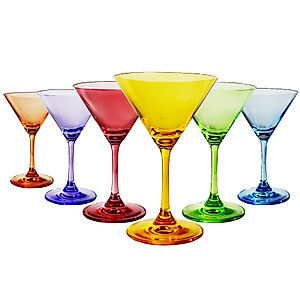 The Wine Savant Martini Glasses Set of 6, 8oz, Crystal Luxury Martini Glass - Elegant Colors, Hand-Blown, Art Deco Cocktail Colored Coupes For Manhattan, Cosmopolitan, Sidecar, Stemmed Goblets