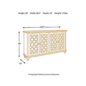 Signature Design by Ashley Mirimyn Vintage 69" 4-Door Accent Cabinet with Mirrored Glass and 2 Adjustable Shelves, Antique Blue