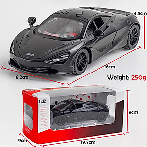 Alloy Collectible Black McLaren 720s Toy Vehicle Pull Back DieCast Car Model with Lights and Sound