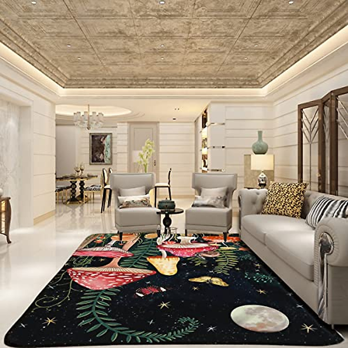 CANARO Mushroom Rugs Non-Slip Soft Doormats Bath Black Starry Sky Carpet Floor Runner Area Rugs for Home Dining Living Room Bedroom Farmhouse Decor 94x63inch