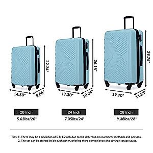 Tripcomp Luggage Sets Wear-Resistance Hardside Lightweight Suitcase Double Spinner Wheels, TSA Lock,Two Hooks, Scratch-resistant Carry-on,3 Piece Set(20inch 24inch 28inch) (Green)