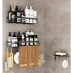 Dabuda 3 Pack Shower Caddy Bathroom Organizer with Hooks,Rustproof Wall Mount Shower Shelves with Soap Holder,No Drilling Stainless Steel Self-Adhesive Shower Storage Organizer for Bathroom