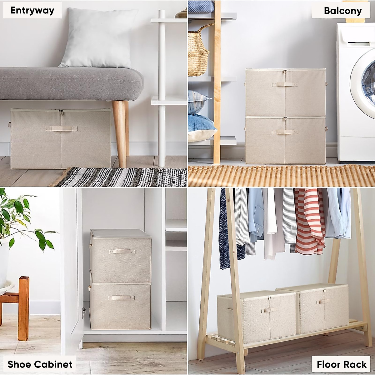 Homaisson 2-Pack Shoe Storage Organizer for Closet, Large Shoe Box Storage + 3 Pack Bed sheet organizers and storage, Foldable Sheet Set Organizers for Linen Closet (Khaki+Grey)