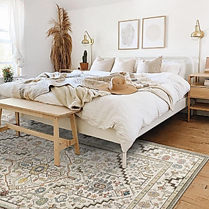 Rineflo-2'x3' Washable Indoor Doormat, Non-Slip Retro Door Mat ，Boho Mat Low-Pile Entryway Rug，Suitable for Bedroom, Study, Bathroom Entrance Carpet (Beige Green, 2'x3')