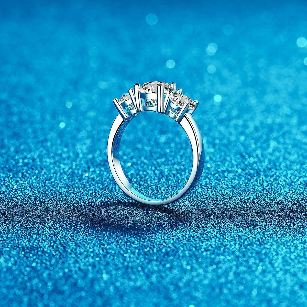 CHIRENMA 3 Stone/5 Stone Round Cut Moissanite Engagement Rings for Women in Sterling Silver, Round Cut Sparkling Wedding Band for Women Size 6-8 (3 stone, 6)