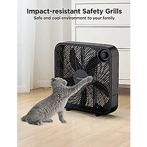 PELONIS 3-Speed Box Fan For Full-Force Circulation With Air Conditioner, Upgrade Floor Fan, Black