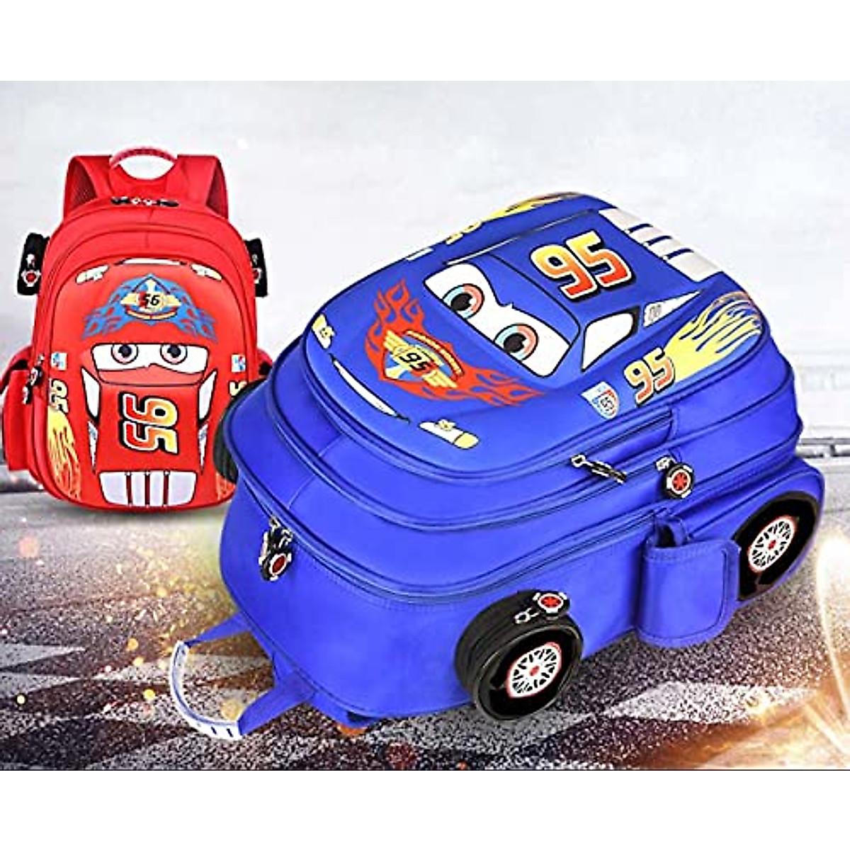 QWZY Kid Toddler Boys Girls Backpack Waterproof Cartoon Truck Car Child Snack School Bag Kindergarten Backpack (Red)