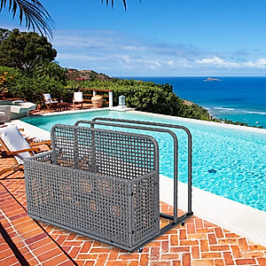 IDEALHOUSE Outdoor Storage, Double Layer Poolside Float Storage, Patio Poolside Float Storage Basket,PE Rattan Outdoor Pool Caddy with Rolling Wheels for Floaties,Beach-Sturdy,Hollow Grey…