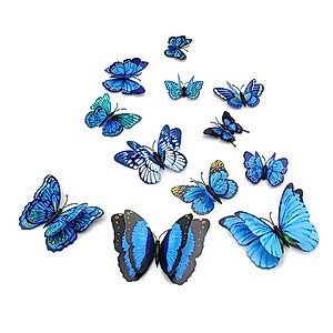 3D Butterfly Decor,Wall Decal Butterfly,36 PCS 3D Butterfly Stickers with Double Wings, Sponge Gum and Pins, Removable Wall Sticker Decals for Room Home Nursery Decor