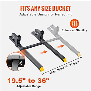 VEVOR Pallet Forks, 2000 Lbs Clamp on Pallet Forks 43" Total Length, Tractor Bucket Forks with Adjustable Stabilizer Bar, Heavy Duty Pallet Forks for Tractor Attachments, Skid Steer, Loader Bucket