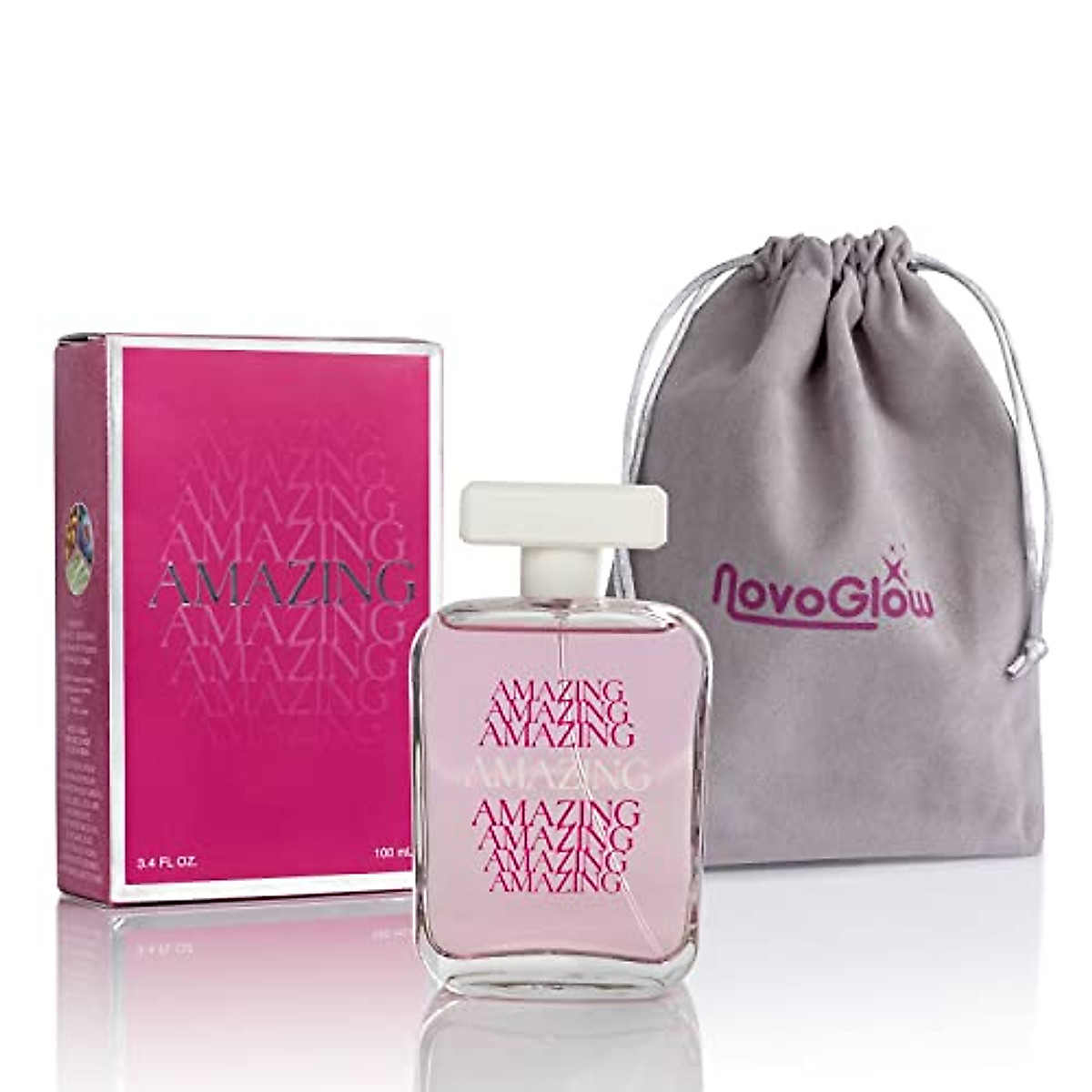 NovoGlow Amazing Eau De Parfum Spray Perfume, Impression of Incredible by VS, Fragrance For Women - Daywear, Casual Daily Cologne Set with Deluxe Suede Pouch- 3.4 Oz Bottle- Ideal EDP Beauty Gift