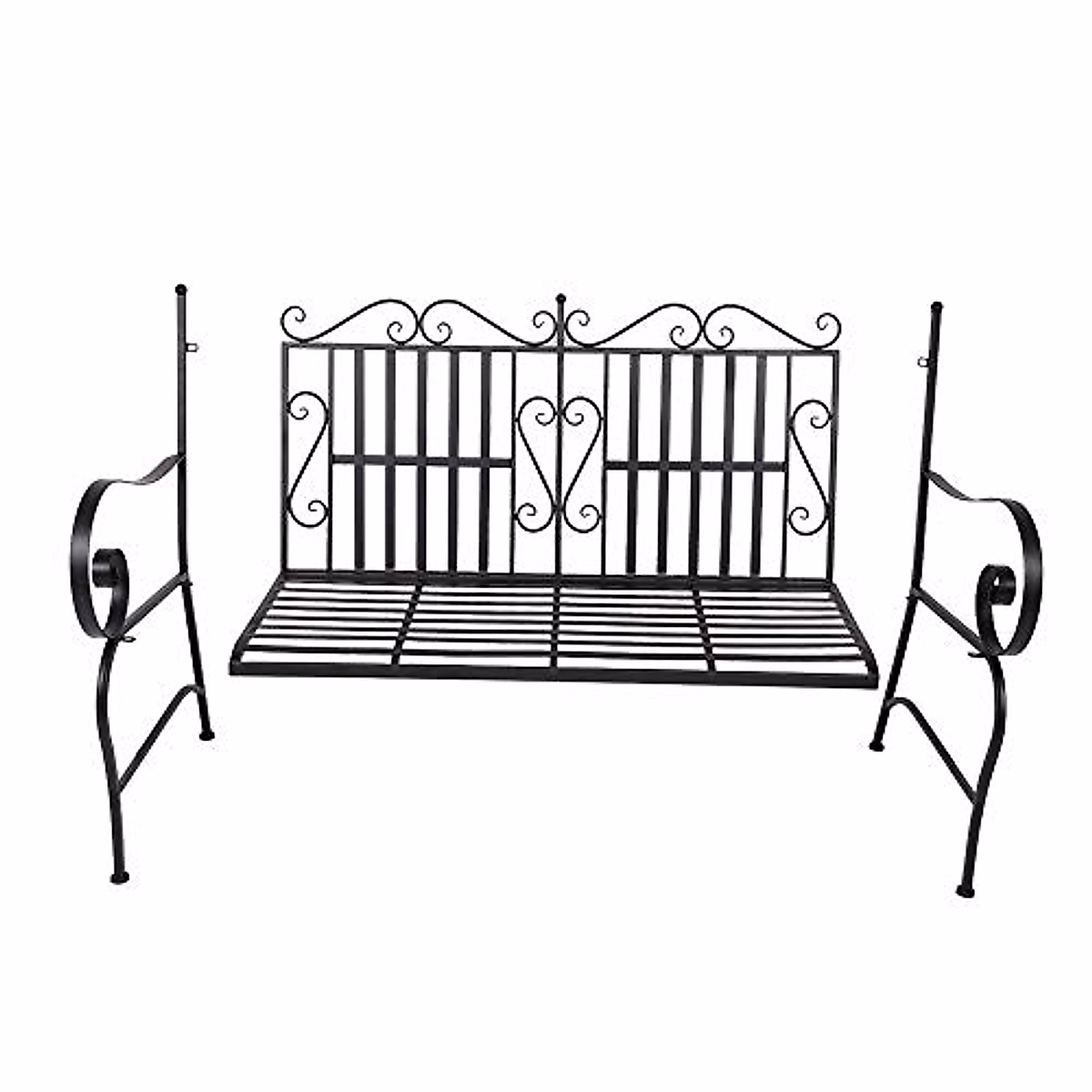 Knocbel 44.5" Metal Outdoor Bench Patio Garden Porch Chair Loveseat with Armrests (Black)