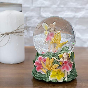 Elanze Designs Yellow Lilly Fairy Friends 100MM Musical Snow Globe Plays Tune Fur Elise
