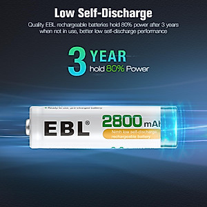 EBL 2800mAh Ni-MH AA Rechargeable Batteries (8 Pack) and Rechargeable AA AAA Battery Charger with 2 USB Charging Ports