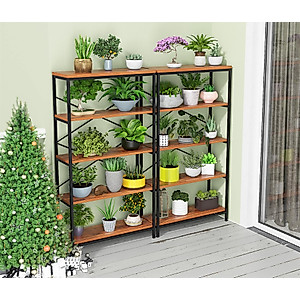 Himimi Industrial Bookshelf 5-Tier, Bookcase 58" H Ladder Shelf, Storage Shelves Rack Shelf Unit, Accent Furniture Metal Frame, Home Office Furniture for Bathroom, Living Room, Vintage Brown