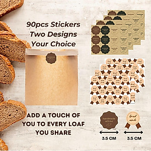 Bread Bags for Homemade Bread Sourdough - 50 Pack Large Paper Bread Bags for Sourdough with Tintie Tab Lock, 90pcs Stickers, Clear Front Window: Sourdough Bread Bags for Gifting