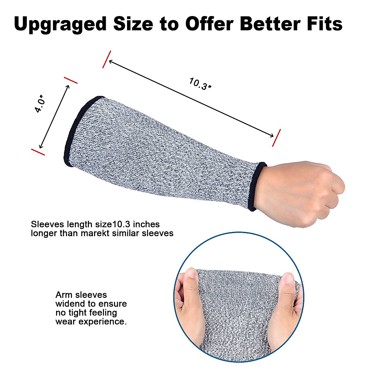 3 Pairs Cut Resistant Sleeves Level 5 Protection Arm Protectors for Thin Skin and Bruising 10" Long Comfortable Anti-abrasion Safety Sleeve for Arms for Work Men Women(2 Black + 1 Gray)