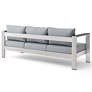 Modway Shore Aluminum Metal Outdoor Patio Sofa With Silver Gray All-Weather Cushions