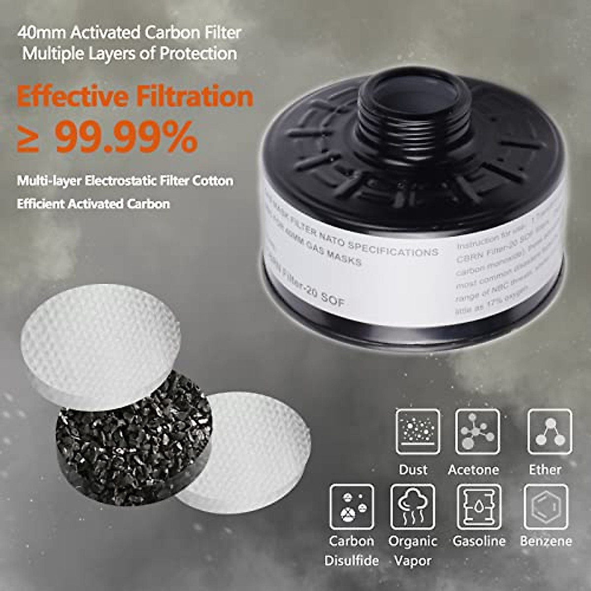 HANUU Reusable PAPR Respirator, Portable PAPR Respirator System with 40mm Activated Carbon Filter, Powered Air Purifying Respirator, Gas Mask for Gases, Dust, Vapors, Chemicals, Paint, Spray