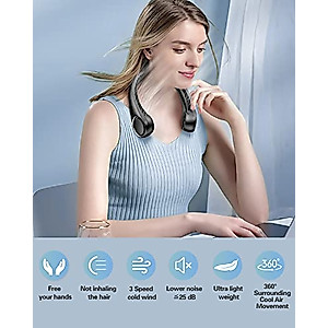 UMEIJA Neck Fan Portable Fan Personal Neck Fan USB-C Hands Free Bladeless Fan with 5000 mAh Rechargeable Battery 3 Speeds Quiet Wearable Cooling Hanging Neck Fan for Home Office Sports Travel (Black)