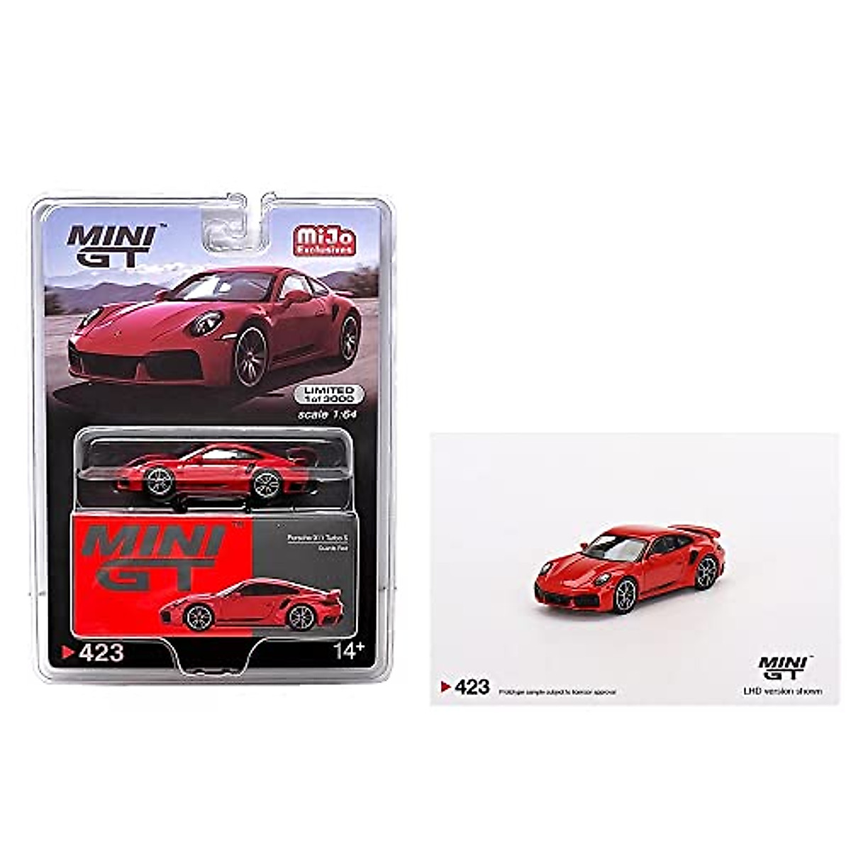 True Scale Miniatures Model Car Compatible with Porsche 911 Turbo S Guards Red Limited Edition 1/64 Diecast Model Car MGT00423