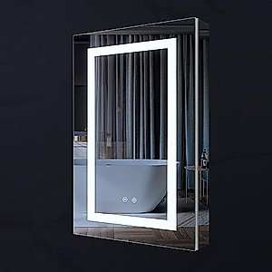 WELLFOR LED Lighted Medicine Cabinet with Defog Mirror, Mirrored Cabinet with Adjustable Shelves, Outlets & USB Ports, Recessed or Surface Bathroom Storage Cabinet, Single Left Opening Door, 20" X 30"