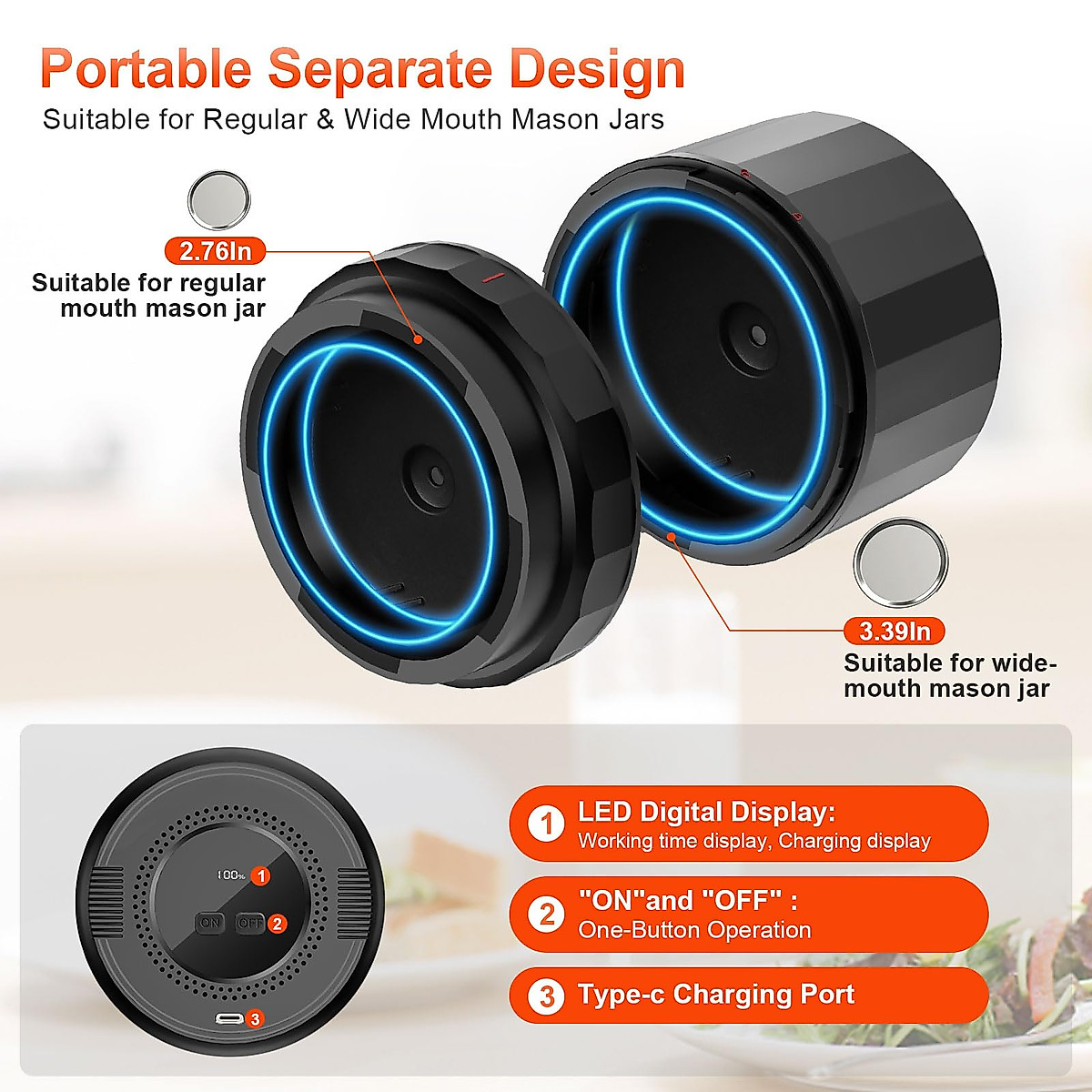 Mason Jar Vacuum Sealer - Electric Mason Jar Sealer Vacuum Sealing Kit, Vacuum Sealer for Mason Canning Jars with Can Opener, Regular and Wide Mouth Mason Jar Lids (Black)