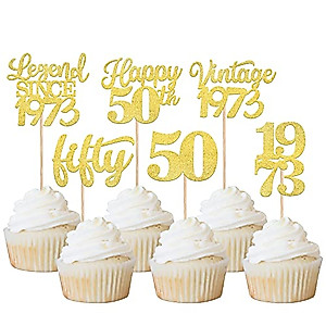 Rsstarxi 48 Pack Gold Glitter Vintage 1973 Cupcake Toppers Legend Since 1973 Fifty Cupcake Picks Happy 50th Number 50 Cupcake Topper for 50th Birthday Wedding Anniversary Party Cake Decorations Supplies