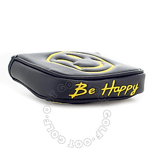 Smile Face Golf High-MOI Mallet Putter Headcover, Heel Shaft, Black, Head Cover