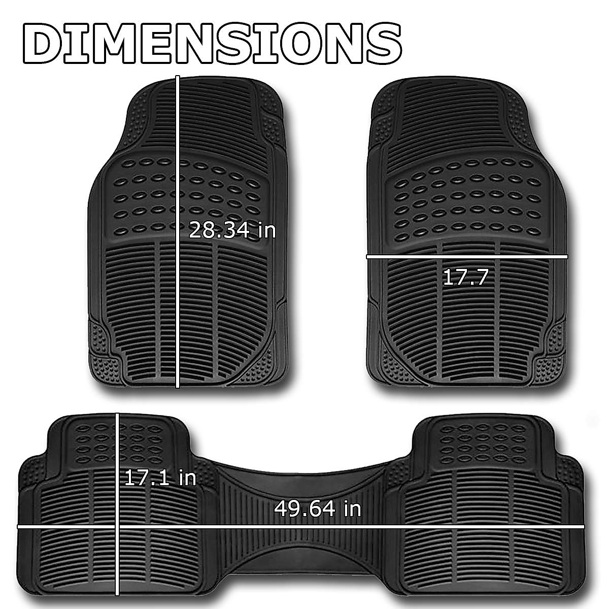 Car SUV Floor Mat by Vaygway - 4 Piece Heavy Duty Set - 3 Row Vehicle All Weather Floor Mats - Black Trimmable Universal Fit Rubber Rug for Car Truck Van SUV
