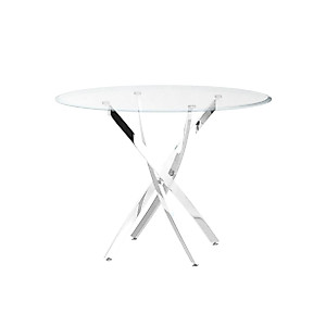 36" Round Dining Table for 4, Glass Kitchen & Dining Room Tables, Modern Circle Dining Room Table w/0.39" Tempered Glass Tabletop,Silver Finish Stainless Steel Legs for Dinner Small Space(No Chairs)