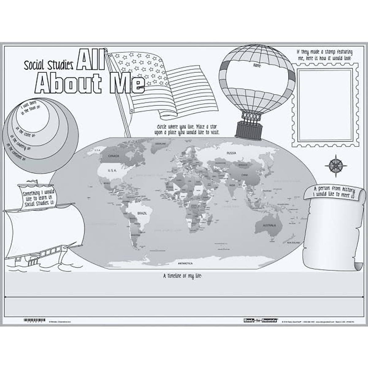 Really Good Stuff Ready-to-Decorate Social Studies All About Me Posters, 22” by 17” (Set of 24) – Fun Getting-to-Know-You Activity – Feature Students Throughout Year – Makes a Great Classroom Display