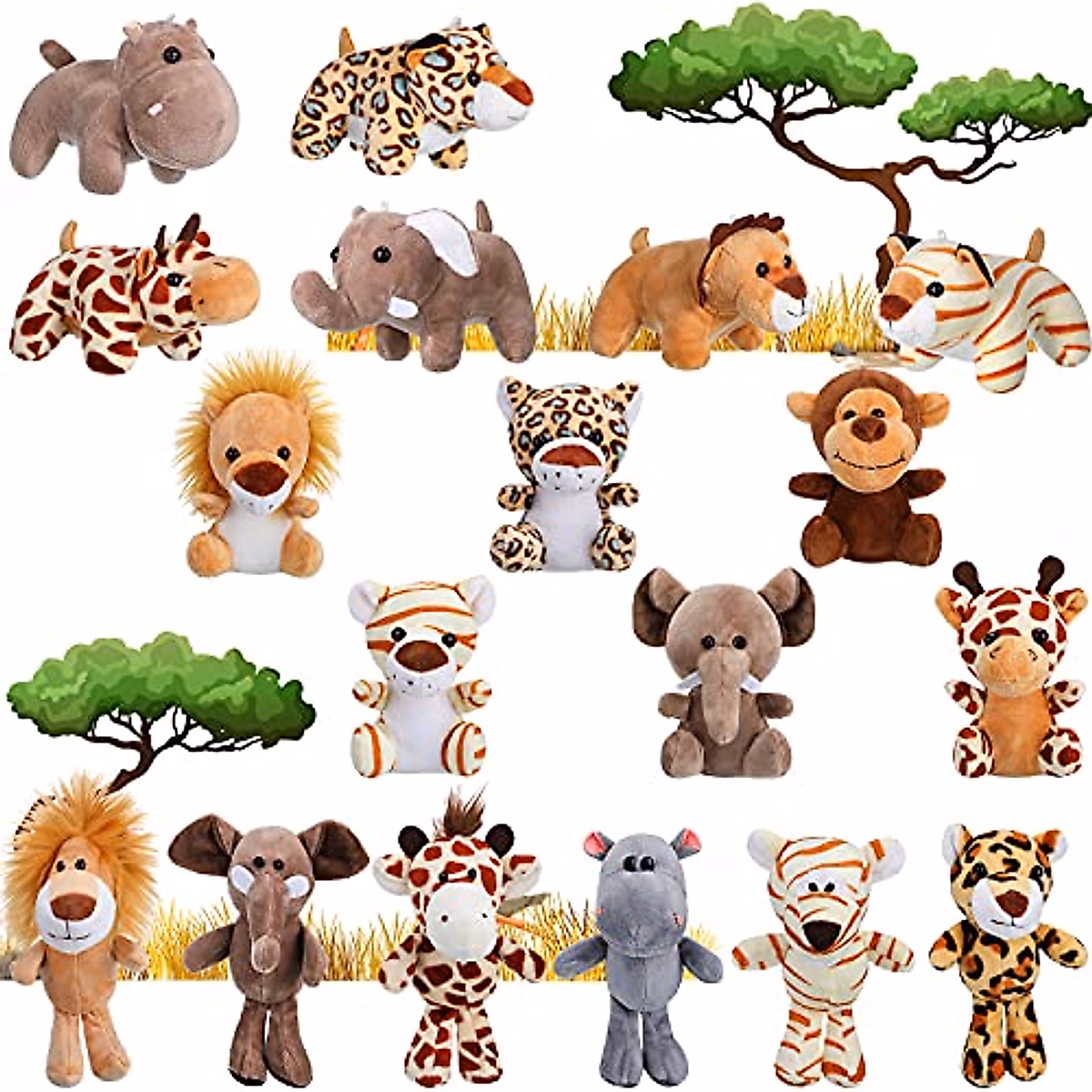 18 Pieces Small Stuffed Animals Mini Jungle Animal Plush Toys Stuffed Animals Set in 4.8 Inch Cute Small Plush for Animal Themed Parties Teacher Student Award (Stylish Style)
