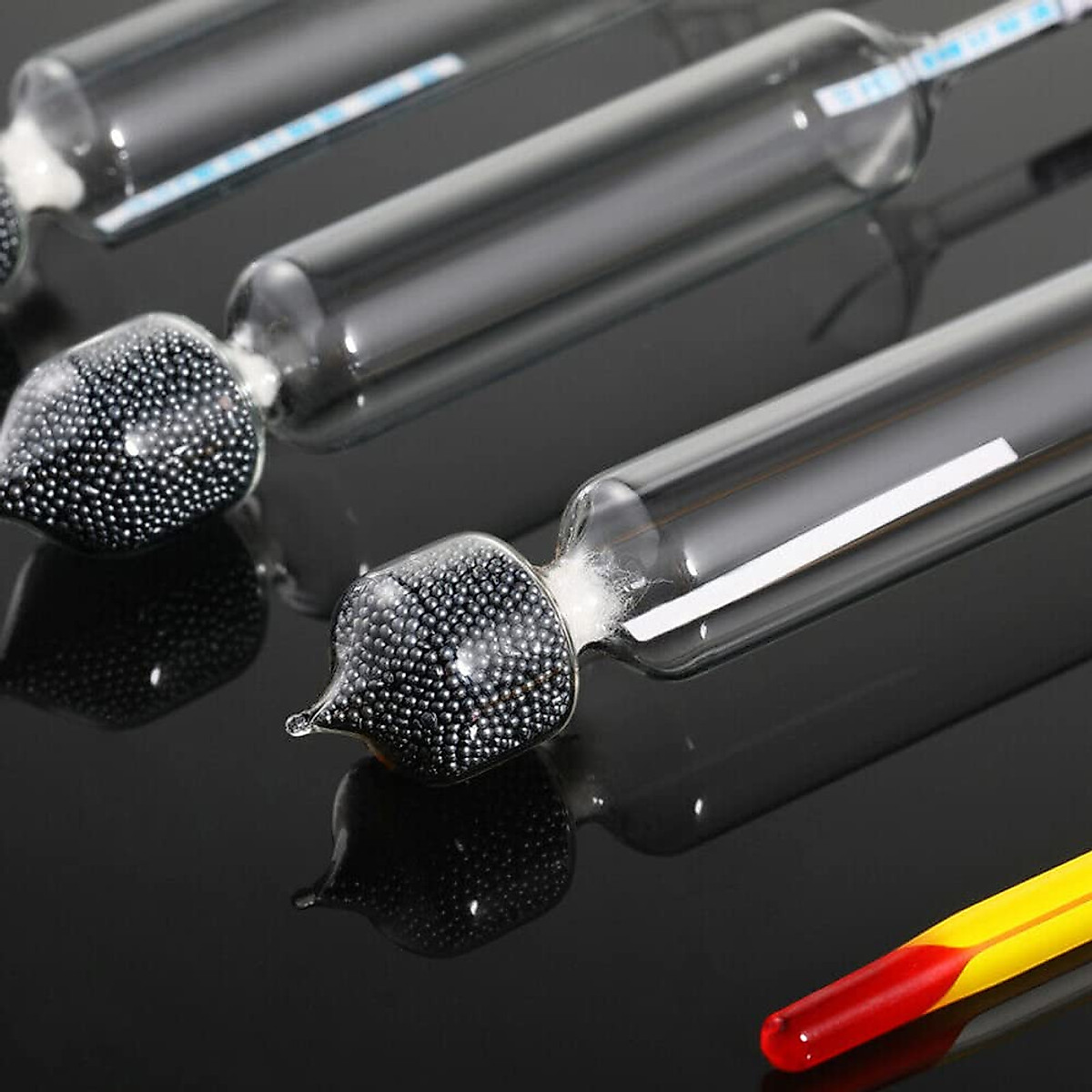 Alcohol Hydrometer Accurate 5 Pieces Alcoholmeter Kit 0-100% (ABV) Tralle 0-100 for Spirits Whiskey Moonshine Distilling Liquors Testing with 100ml Glass Test Jar Carry Storage Wood Box