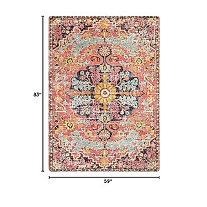 Lahome 5x7 Boho Living Room Rug Colorful Bedroom Rug, Large Bohemian Nursery Rug, Hot Pink Non-Slip Machine Washable Soft Playroom Mat Indoor Floor Accent Carpet for Dining Table Mud Room