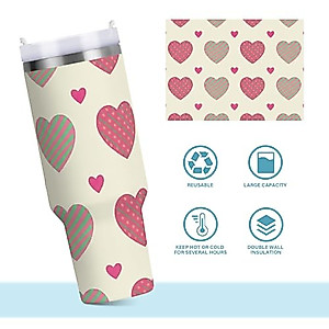 ODAWA 40oz Valentine's Heart Beige Insulated Stainless Steel Tumbler with Handle and Straw Lid Fall Insulated Tumbler