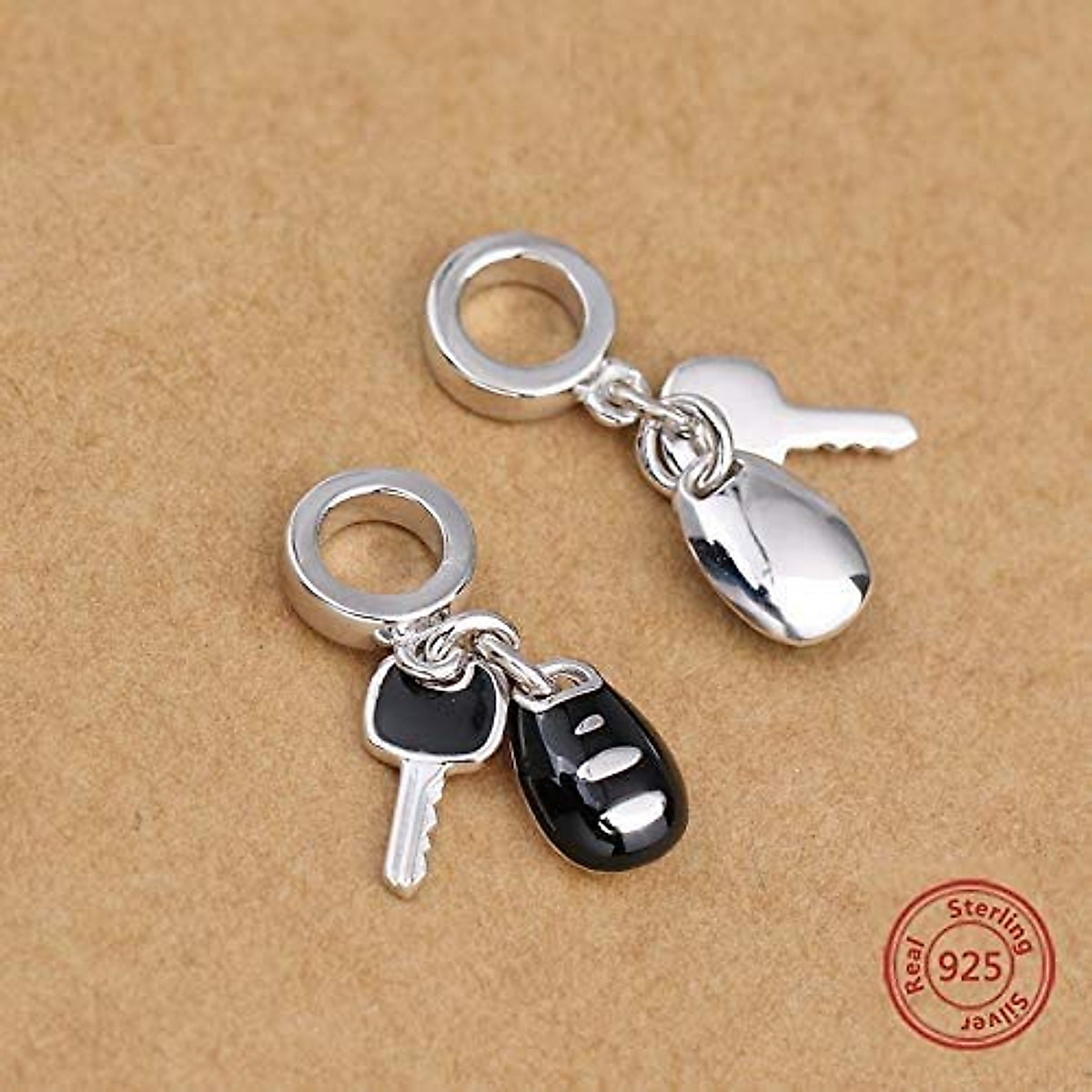 Bolenvi Black Enamel Car Keys Sports Vehicle Driver 925 Sterling Silver Charm Bead Pendant for Pandora & Similar Charm Bracelets or Necklaces