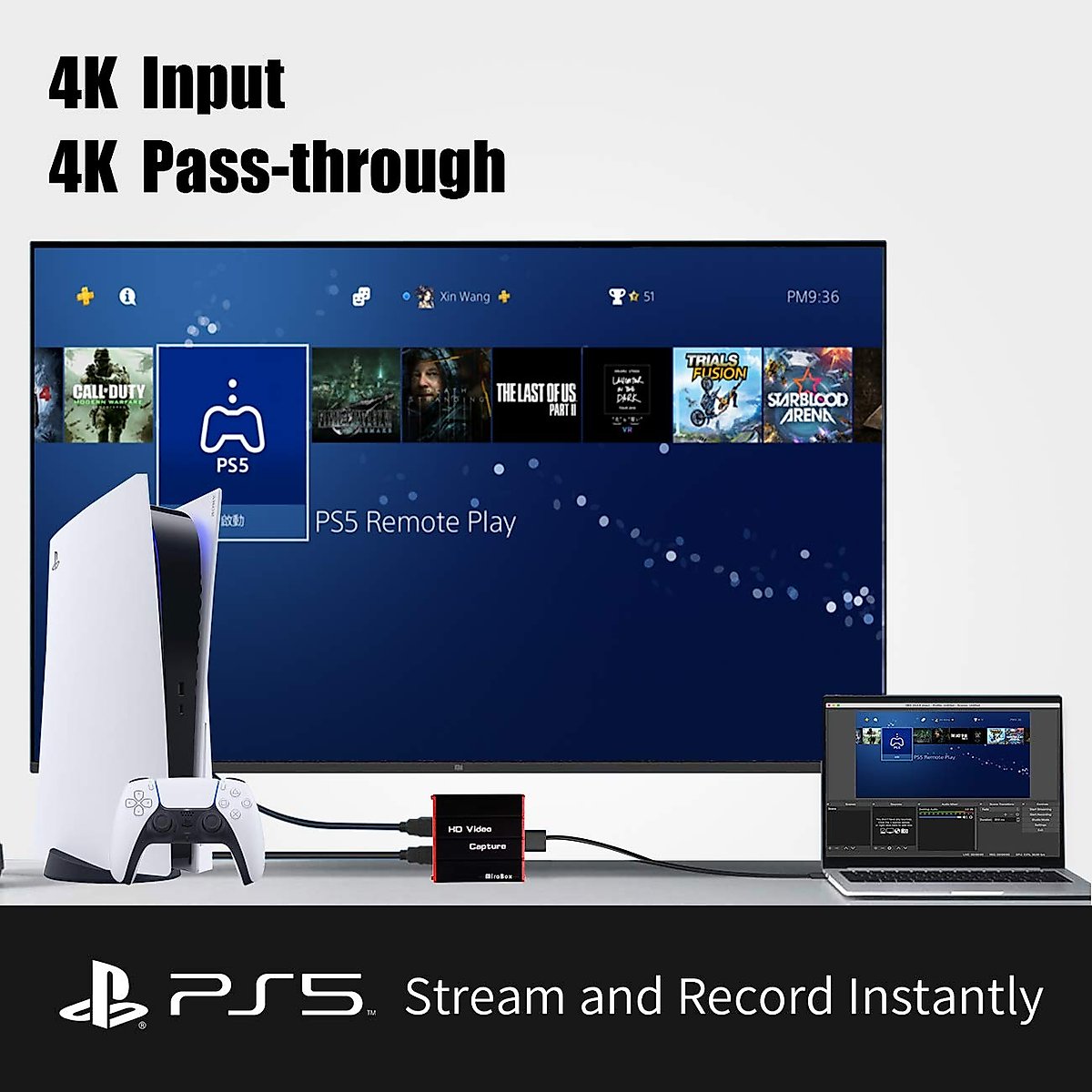 Mirabox USB3.0 HDMI Video Capture Card for Nintendo Switch, 1080P 60FPS HD Game Capture Device Cam Link With HDMI Passthrough Work with DSLR Xbox PS4 for OBS Twitch Game Live Streaming and Recording