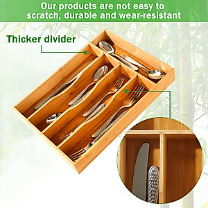 Greenual Silverware Organizer 10 In Utensil Organizer Silverware Tray for Drawer Cutlery Flatware Organizer for Kitchen Bamboo Wood