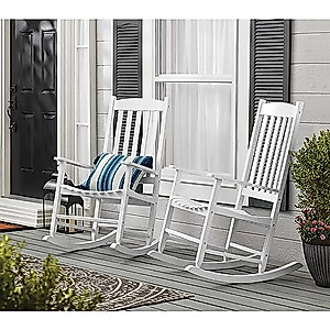 NOrhi Outdoor Wood Porch Rocking Chair, White Color, Weather Resistant Finish