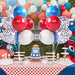 Blue and Red Balloon Stands Centerpieces 4 Set 28" Balloon Stands for Table with 30 Pcs Blue Red White Metallic Confetti latex balloons for Birthday Party Graduation Wedding Balloons Decorations