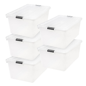 IRIS USA 5Pack 68qt/17gal Clear View Plastic Storage Bin with Lid