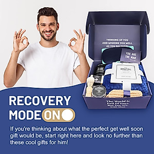 Get Well Soon Gifts for Men, 10 Pieces Sick Care Package for Men, Unique Gifts Baskets with Throw Blanket 14oz Insulated Mugs for After Surgery Recovery Cancer Chemo Sympathy Inspirational