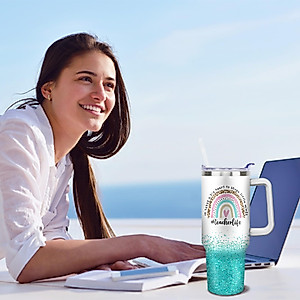 thmasamwr 40oz Teacher Tumbler with Handle, Stainless Steel Teacher Water Bottle Cup, Teacher's Travel Coffee Mug, Thanksgiving,Christmas,Graduation Gifts for Teachers