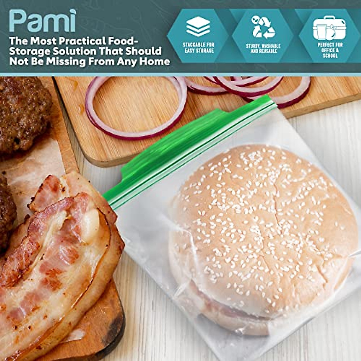 PAMI Double Zip Sandwich Bag [100 Pieces] - Leakproof Ziplock Sandwich Bags With Freshness Lock- Food-Safe Zipper Storage Bags For Sandwiches, Snacks, Fruits & More- Resealable Sandwich Baggies